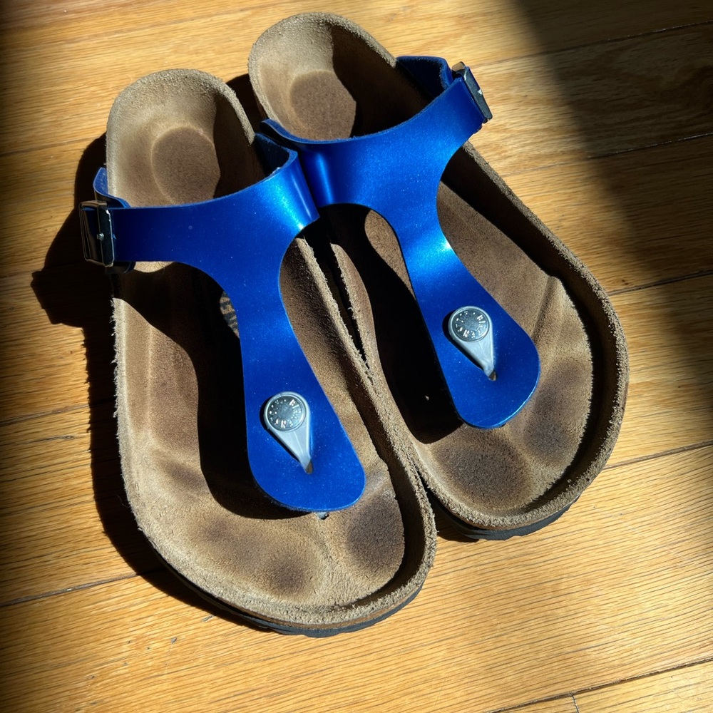 Birkenstock Gizeh Blue Metallic Sandals Eu 39 - Gem